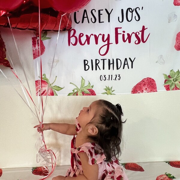 Strawberry Birthday Banner, Berry First Birthday Decorations, Girl ...