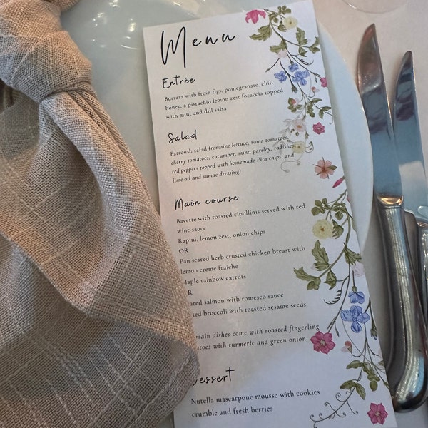Wildflower Menu Template, Wildflower Wedding Menu, Pastel Wildflower ...