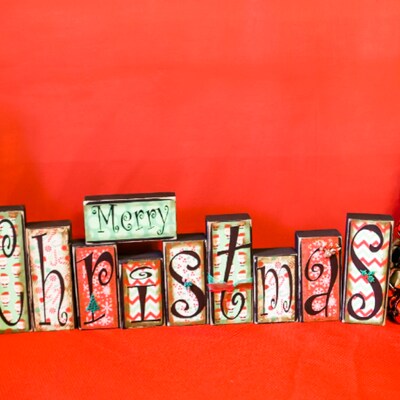 Christmas Sign Word Blocks Merry Christmas, Christmas Decoration ...