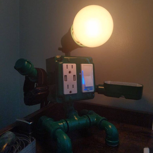 Steampunk Industrial Robot Pipe Desk Lamp With Dimmer, AC and USB ...