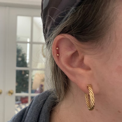 14K Solid Gold Vertical Helix Piercing/hidden Rook Dangle Earring ...