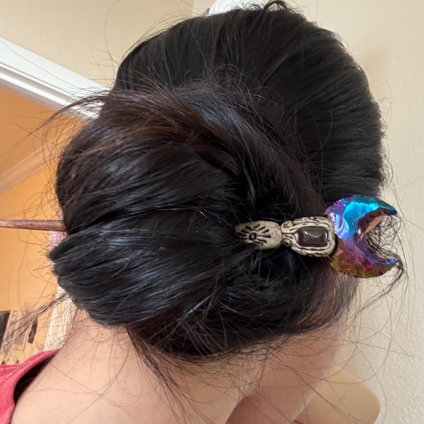 Moon Hair Stick Crescent Moon Shape Hair Stick Crystal Healing Stone ...