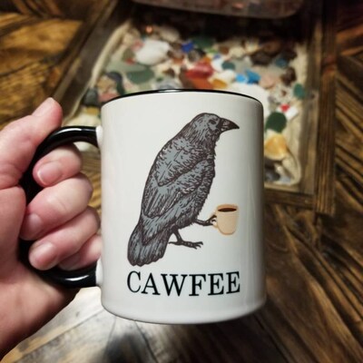 Cawfee Crow Mug, Crow Mug, Crow Gifts, Funny Bird Lover Art Gift, Bird ...