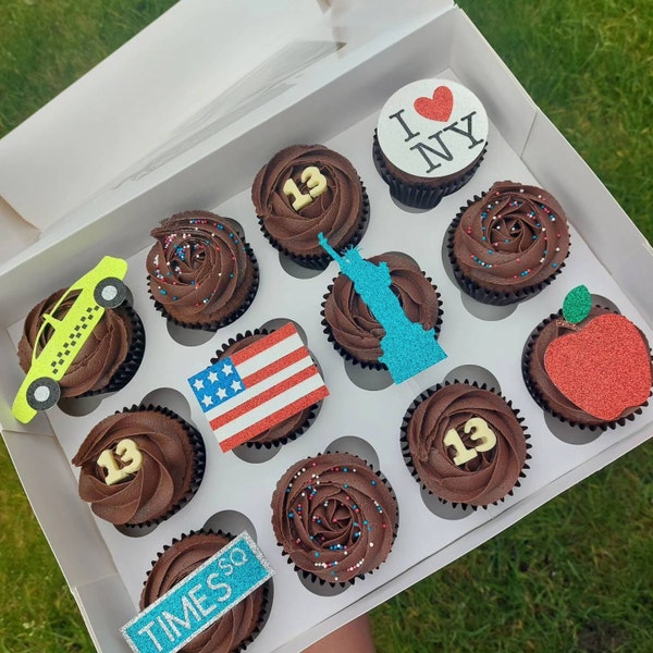 New York City Glitter Cupcake Toppers: Statue of Liberty, Taxi, Apple ...