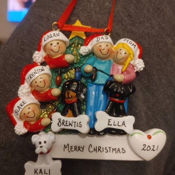 Family of 5 Decorating Tree Christmas Ornament - Family of 5 ...