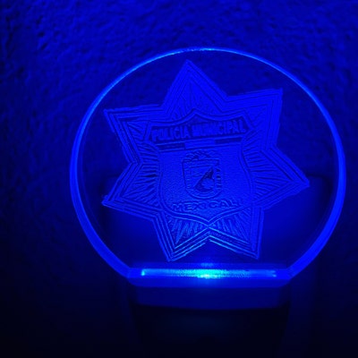 Police Badge With Number Etched on a Night Light 8 Color Choices ...