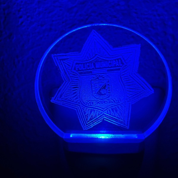 Police Badge With Number Etched on a Night Light 3 Light Color Choices ...