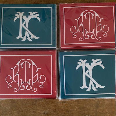 Personalized Monogrammed Notecards, Interlocking Monogram, Personalized ...