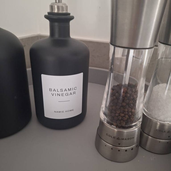 Matt Black Glass Oil Bottle 500ml Labelled - Round Empty Refillable ...