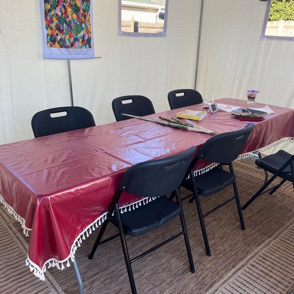 Custom Solid Color Linen Textured Oilcloth Style Tablecloth With Tassel ...