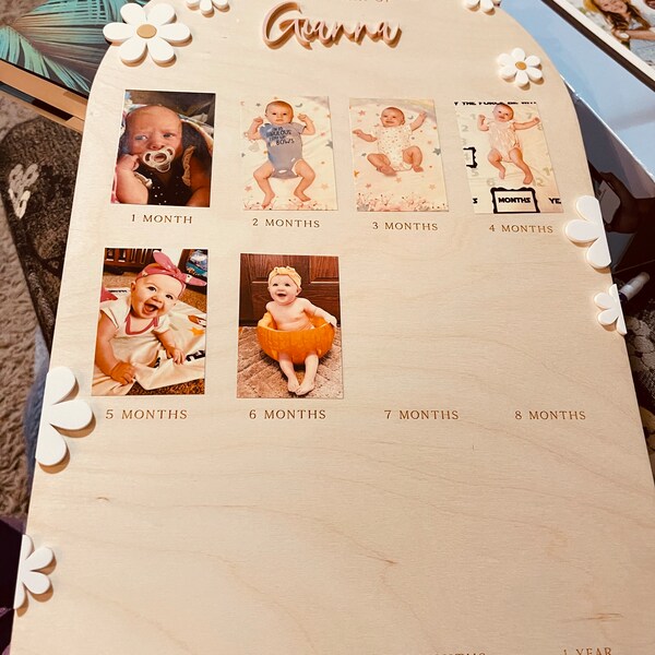 Arched My First Year Photo Sign | Daisy Boho One Year Wooden Monthly ...
