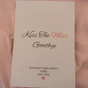 Kiss the Miss Goodbye, Hen Do Keepsake, Hens Night Supplies, Hens Night ...