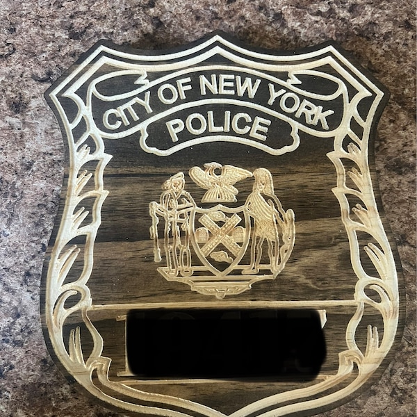 Personalized Wood Engraved NYPD Shield Badge Retirement Promotion ...