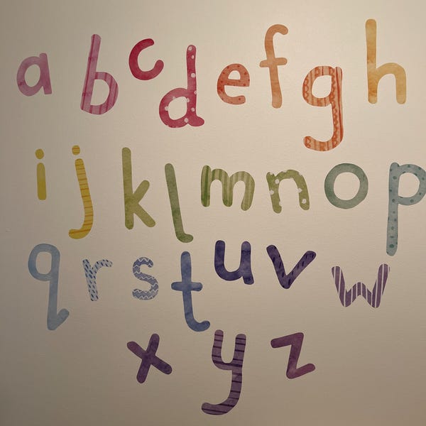 Watercolor Letters Wall Decals, Lowercase ABC Fabric Wall Stickers ...