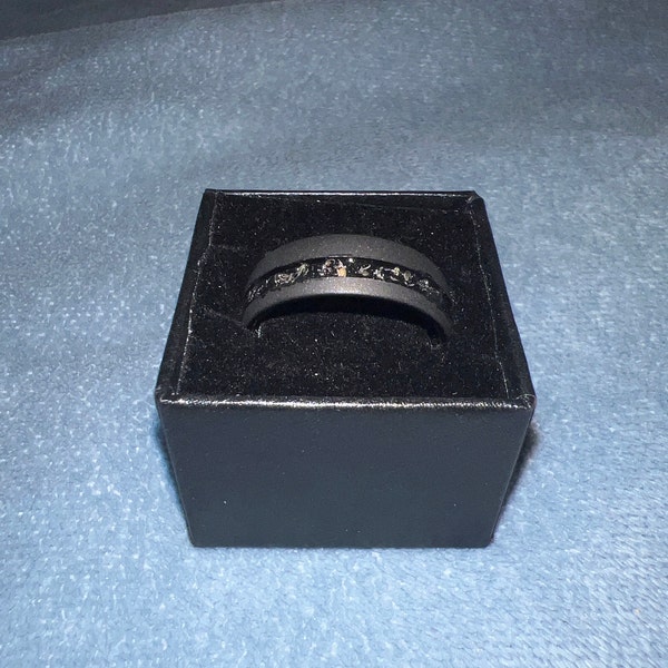 8mm Black Meteorite Sandblasted Wedding Ring, Black Obsidian ...