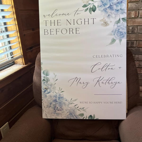 The Night Before Sign, Dusty Blue Rehearsal Dinner Sign, Blue Hydrangea ...
