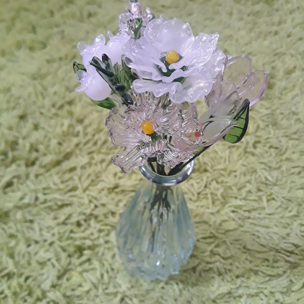 Pink Glass Water Lily With Stem，glass Honeysuckle Figurine, Glass ...