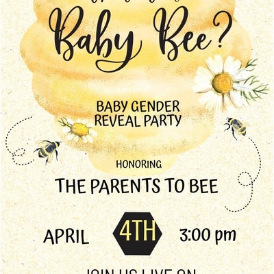 What Will Baby Bee Electronic Gender Reveal Shower Party Invitation Beehive Honeycomb Smartphone ...