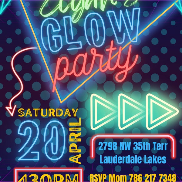 Warning Official Teenager Blue Neon Glow Party Birthday Invitation ...
