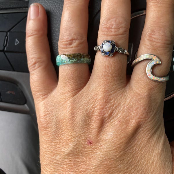Ocean Resin Ring With Opal, Beach Ring With Sand, Blue Mermaid Ring ...