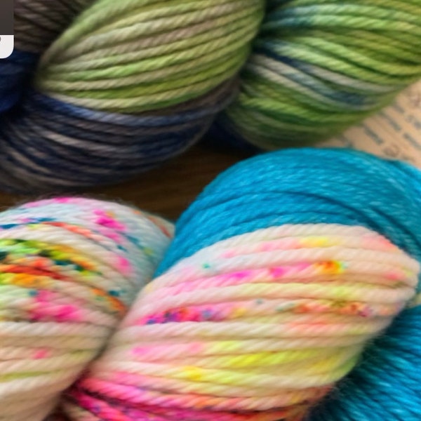 Hand Dyed Yarn, Superwash Merino Wool, Turquoise, Fluorescent Speckled ...