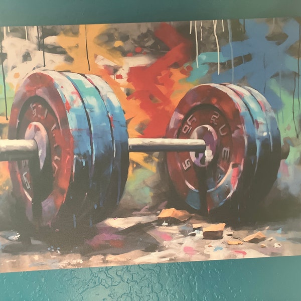 Gym Wall Art - Graffiti Barbell Painting Canvas Print - Motivational ...