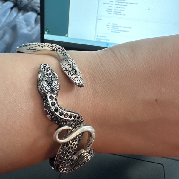 Metaphorical Snake Wrap Bangle - Sterling Silver Cuff Bangle - Double ...