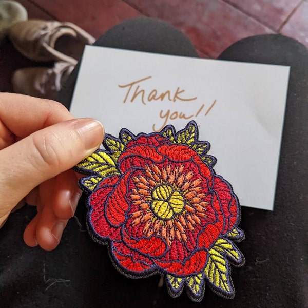 Peony Embroidered Iron on Patch - Botanical Flowers, Nature - Boho Art ...