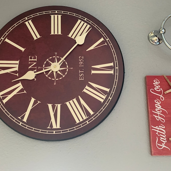 Nautical Burgundy Wall Clock, 8 Sizes to Choose, Made in USA, Lifetime ...