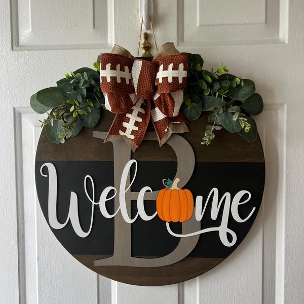 Front Door Hanger Wood Raised Letter Welcome Sign Family Last Name ...