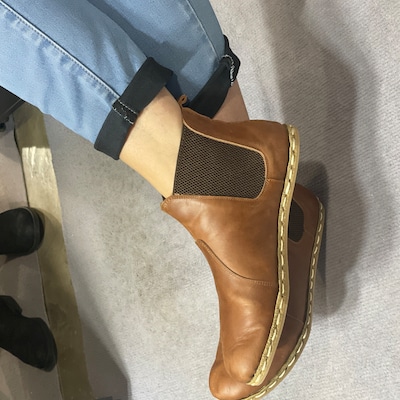 Women's Coffee Chelsea Barefoot Boots, Wide Toe Box Boots, Handmade ...