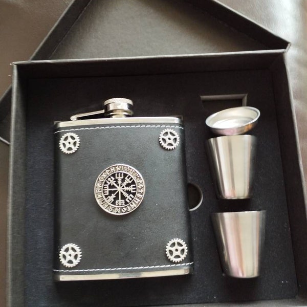 Flask - Viking - Viking Compass Flask - Valhalla - Vegvisir - Steampunk ...