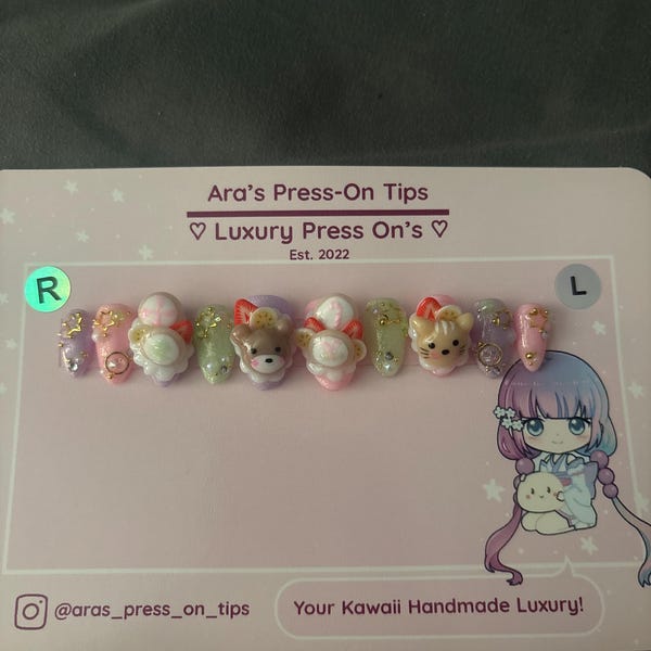 Luxury Press on Nails for Kids || Chibi Kawaii "bunny's Orange Autumn ...