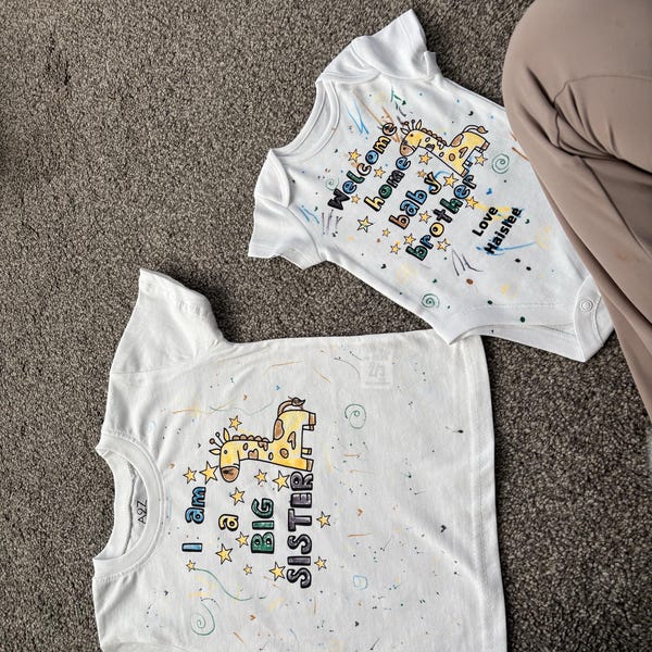 Personalised Colour in Baby Vest for Siblings. Colouring Sleepsuit ...
