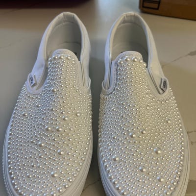 Pearl Embellished Vans Custom Wedding Slip on Vans Custom Wedding Vans ...