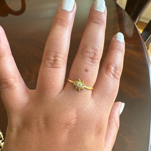14K Solid Gold Sun Ring, Sterling Silver Sun Ring, Birthstone Ring ...