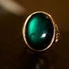 1pc GREEN GLASS RING 70s Vintage Emerald Glass Set in Golden Alloy ...