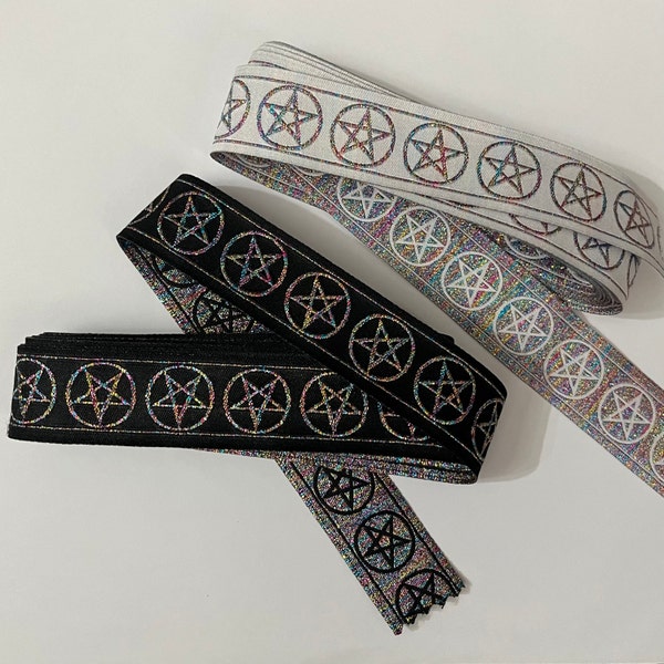 Pentacle Jacquard Ribbon 1" Multi Metallic *colors* 3 Yards & up Wiccan ...