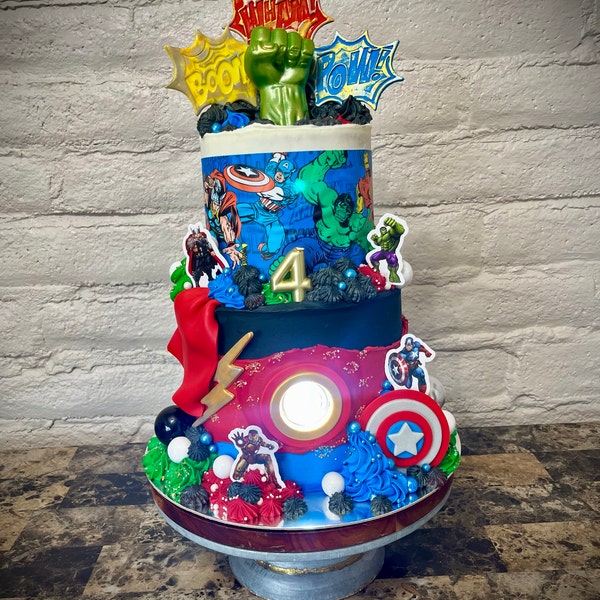 Superhero Comic Book Cake Wrap Action Hero Edible Image Dynamic ...
