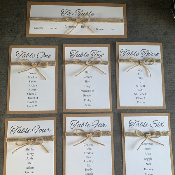 Personalised Wedding Table Plan Cards | Rustic Heart Design | Wedding ...