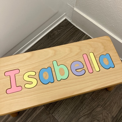 Name Puzzle Step Stool Bench Birthday Gift Wood Personalized Puzzle ...