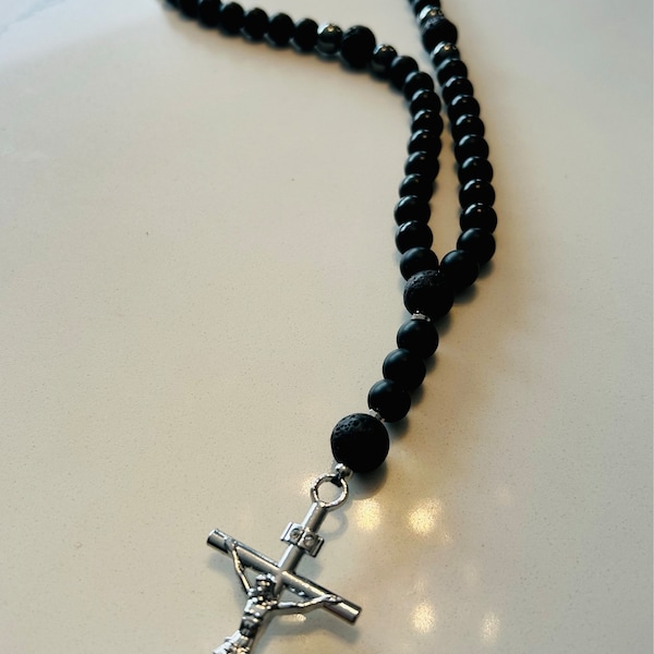 Men's Genuine Shungite Rosary, Catholic Rosaries, Prayer Necklace, Dad ...