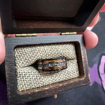 Burnt Whiskey Barrel Ring With Meteorite, Meteorite Wedding Ring ...