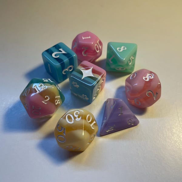 Pastel Rainbow TTRPG Dice Set, Polyhedral Dice, D&D Dice, Dungeons and ...