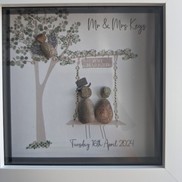 Personalised Wedding Pebble Picture Framed Mr & Mrs Pebble Art Wedding ...