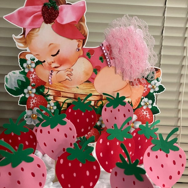 Strawberry Baby Shower Centerpiece: Girl Cutouts, Party Favor Labels - Etsy