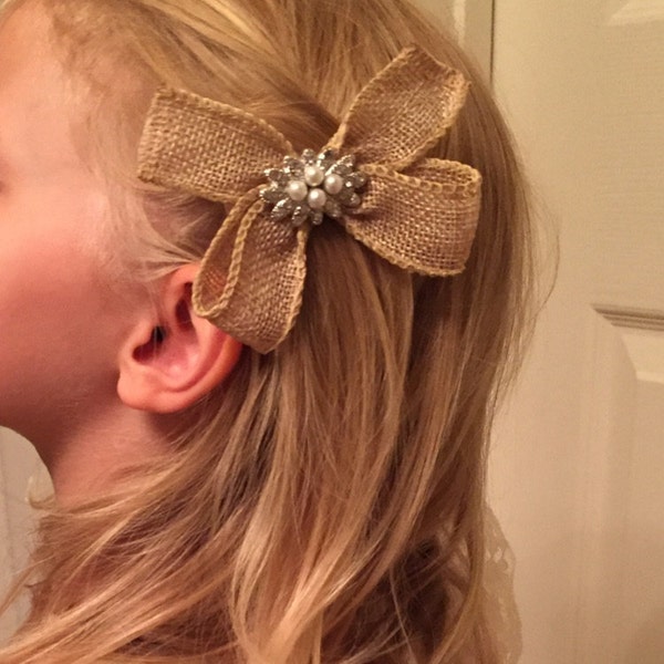 Boutique Burlap Hair Bow, Rustic Burlap Headband, Rustic Flower Girl ...