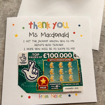 Personalised Thank You Scratch Card Holder, Personalised Lottery ...