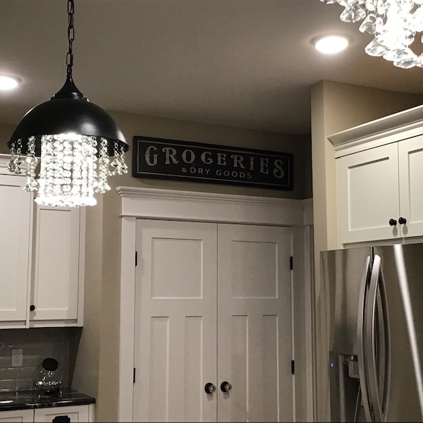 Groceries & Dry Goods Distressed Sign, Rustic Kitchen Wall Decor - Etsy