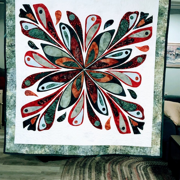 Flower Art Deco Applique Quilted Wall Hanging Pdf Pattern Raw Edge